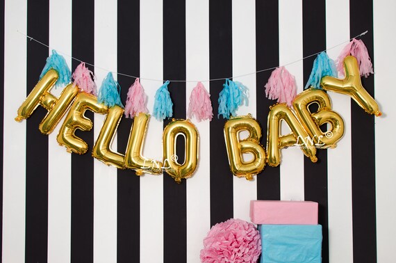 Hello Baby Gold Balloons Silver Mylar Foil Letter Balloon - Etsy