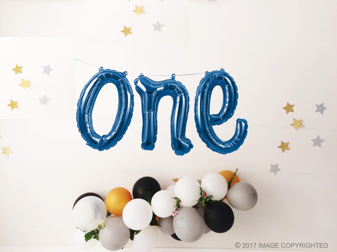 ONE Balloons Blue Pink Foil Letter Balloon Banner Kit Gold - Etsy