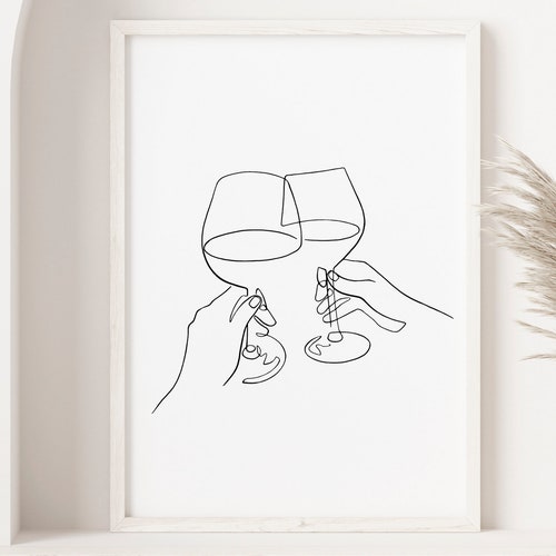Wine Print Fine Line Drinks Cheers Bar Cart Prints Kitchen - Etsy