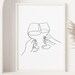 Glass of Wine Wall Art, Fine Line Cheers Print, Drinks Art Kitchen Wall ...