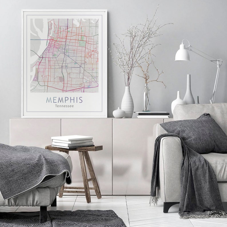 Memphis Map Prints Wall Art Cubicle Decor Colorful Map Art - Etsy