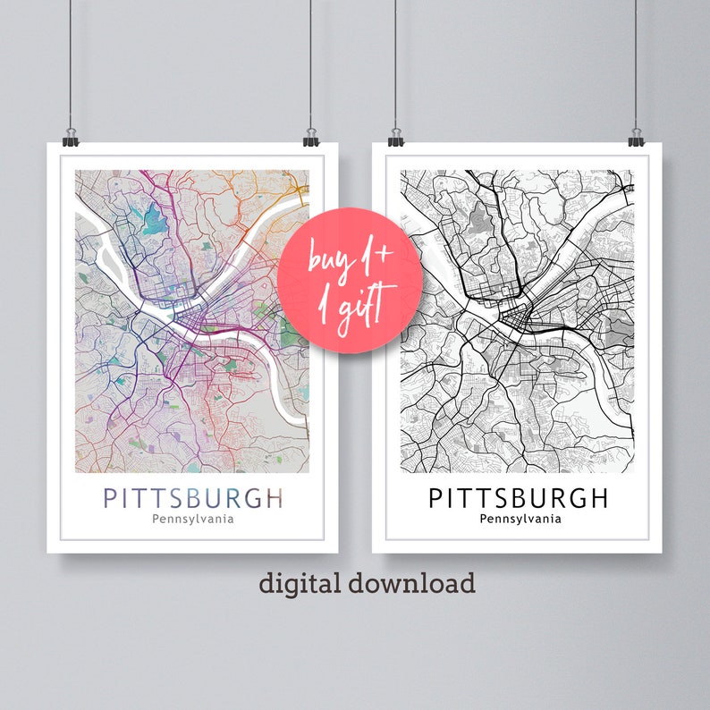 Pittsburgh Map Print College Room Decor, Printable Map Wall Art Custom ...