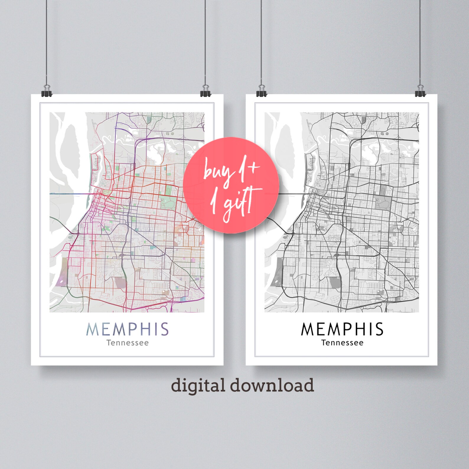 Memphis Map Prints Wall Art Cubicle Decor Colorful Map Art - Etsy