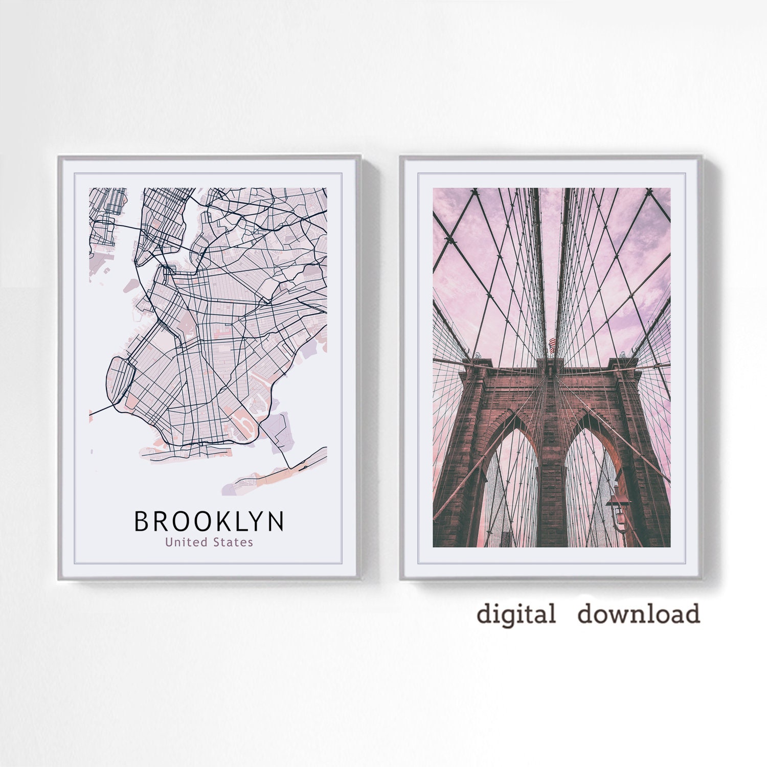 Brooklyn Bridge Brooklyn Map Print New York Wall Art Set of | Etsy
