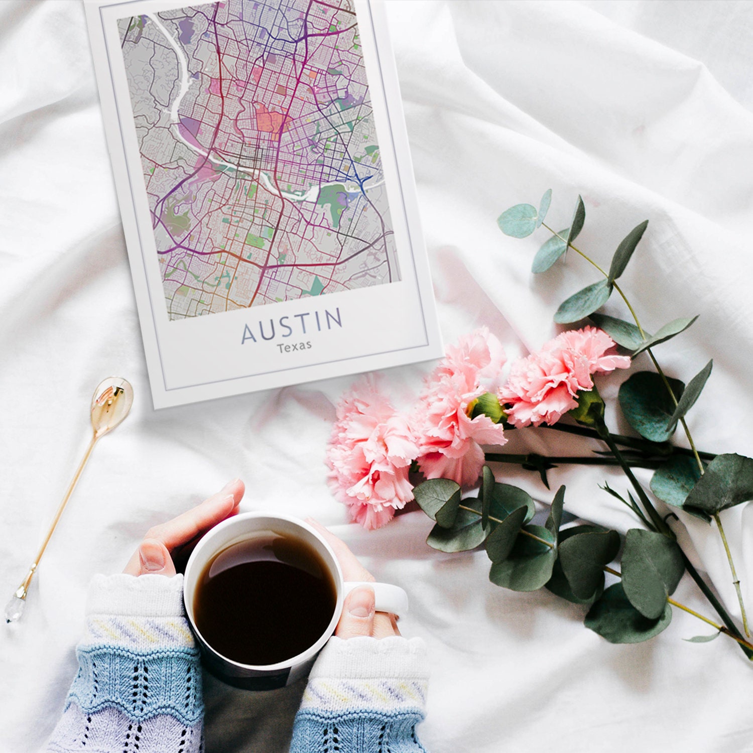 Austin Texas Map Decor Austin Map Art Printable Map Colorful | Etsy