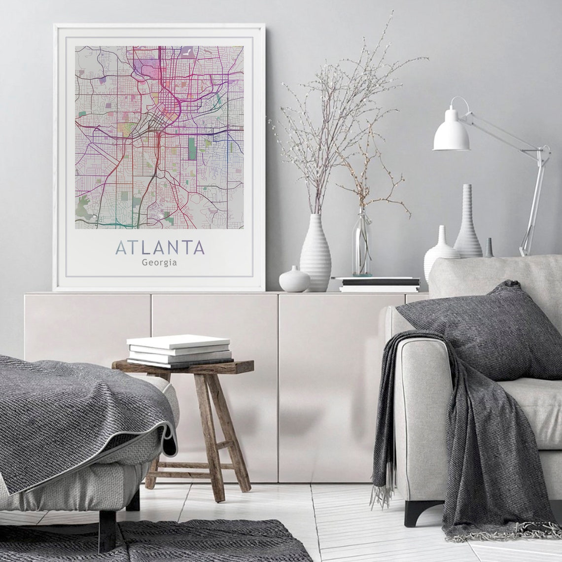 Atlanta Map Print Wall Decor Custom Map Print Colorful Wall - Etsy