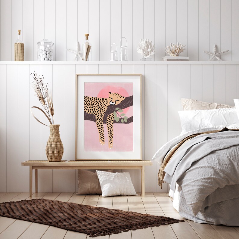 Cheetah Wall Art Print Boho Poster Printable Sleeping Cheetah - Etsy