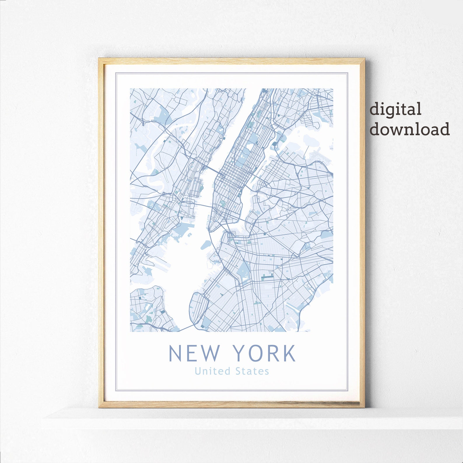 New York City Map Print Blue Wall Decor Modern Home Art - Etsy