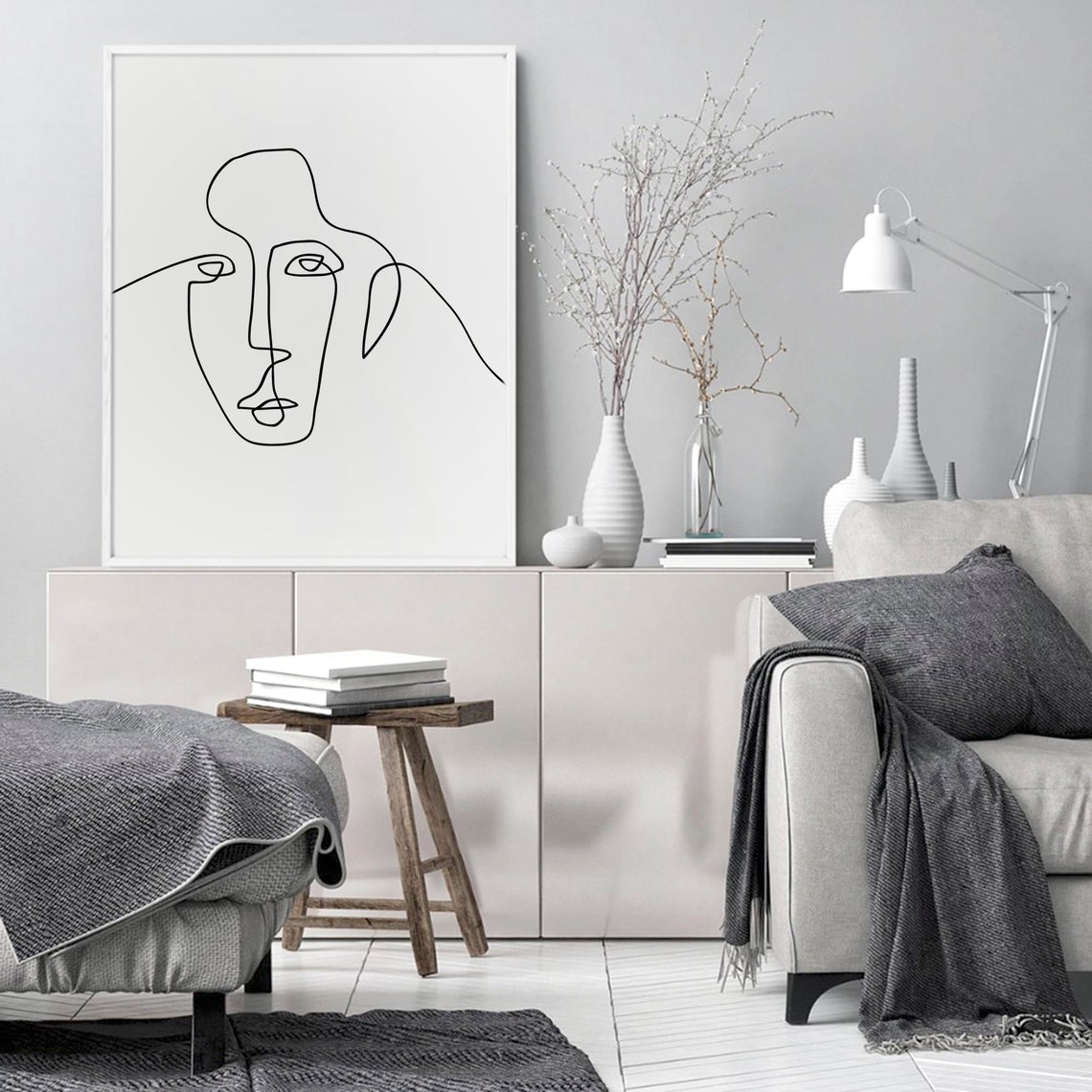 Abstract Face One Line Drawing Printable Wall Art Minimalist | Etsy