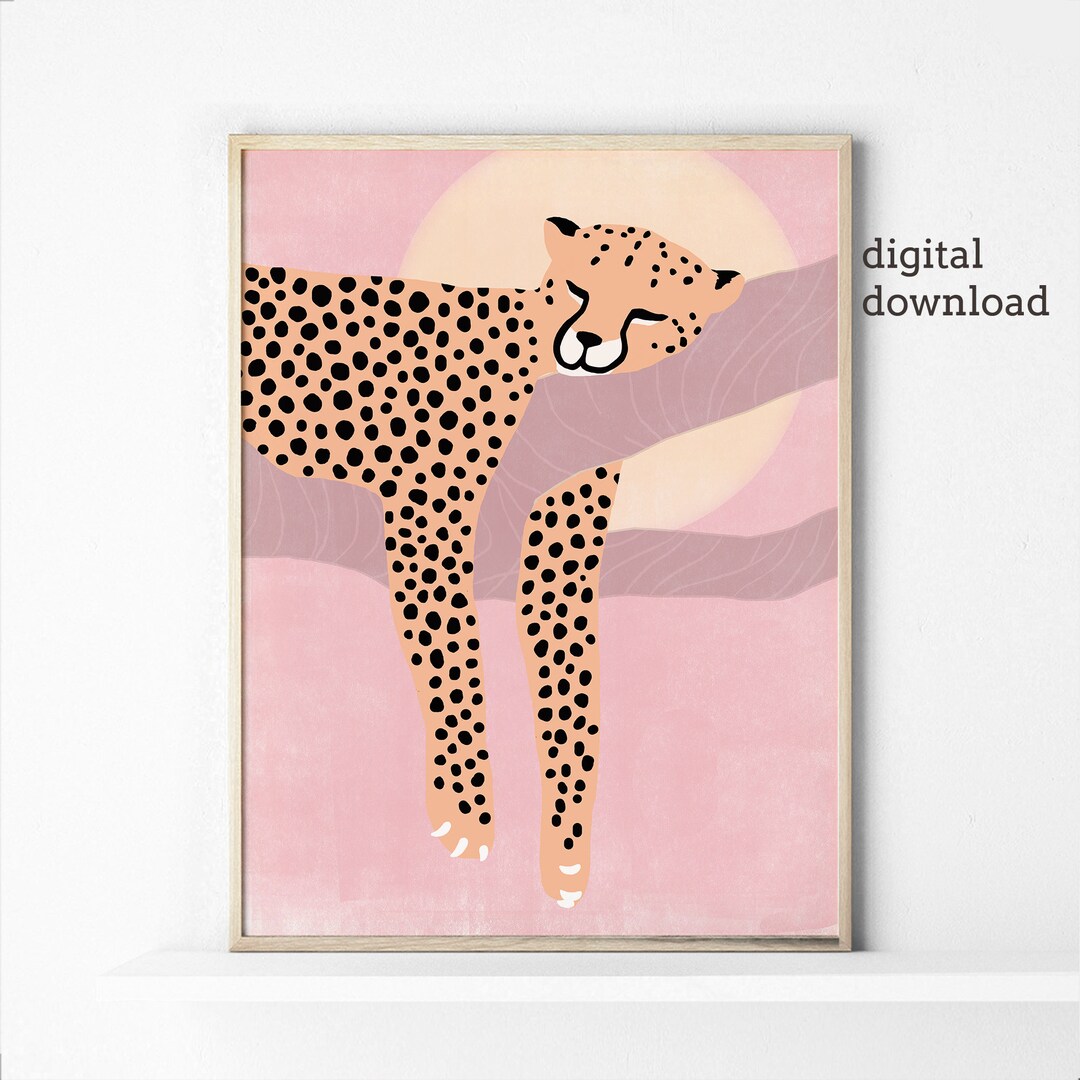 Cheetah Lllustration Wall Art Print, Printable Art Sleeping Cheetah ...