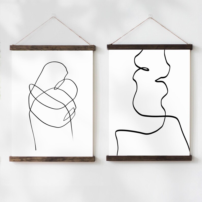 One Line Drawing Art Set Printable Abstract Love Couple Art | Etsy