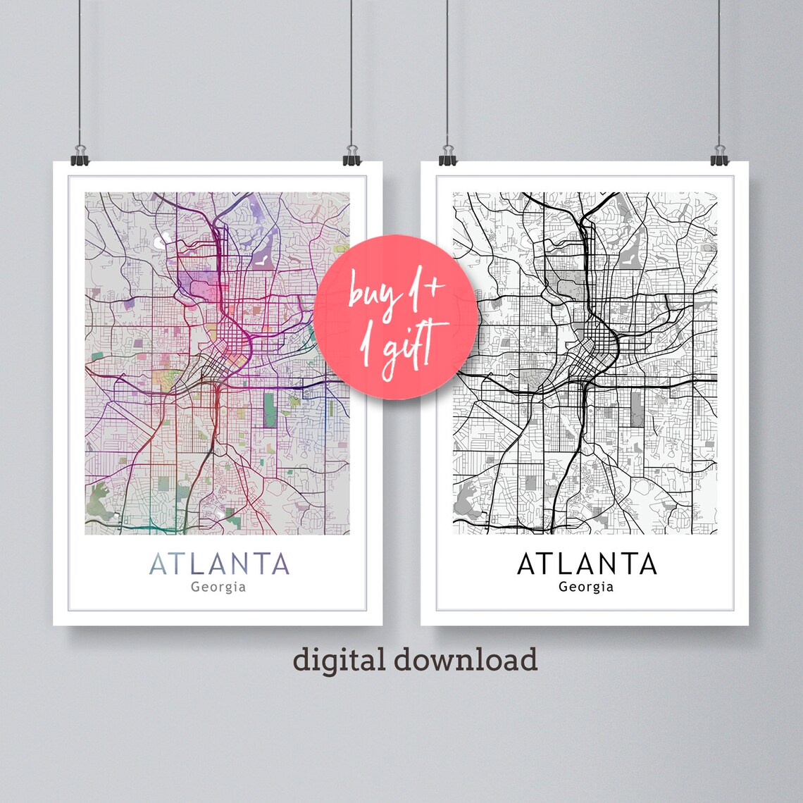 Atlanta Map Print Wall Decor Custom Map Print Colorful Wall - Etsy