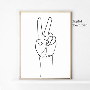 Peace Sign Print Hand Illustration Art, One Line Drawing Printable ...