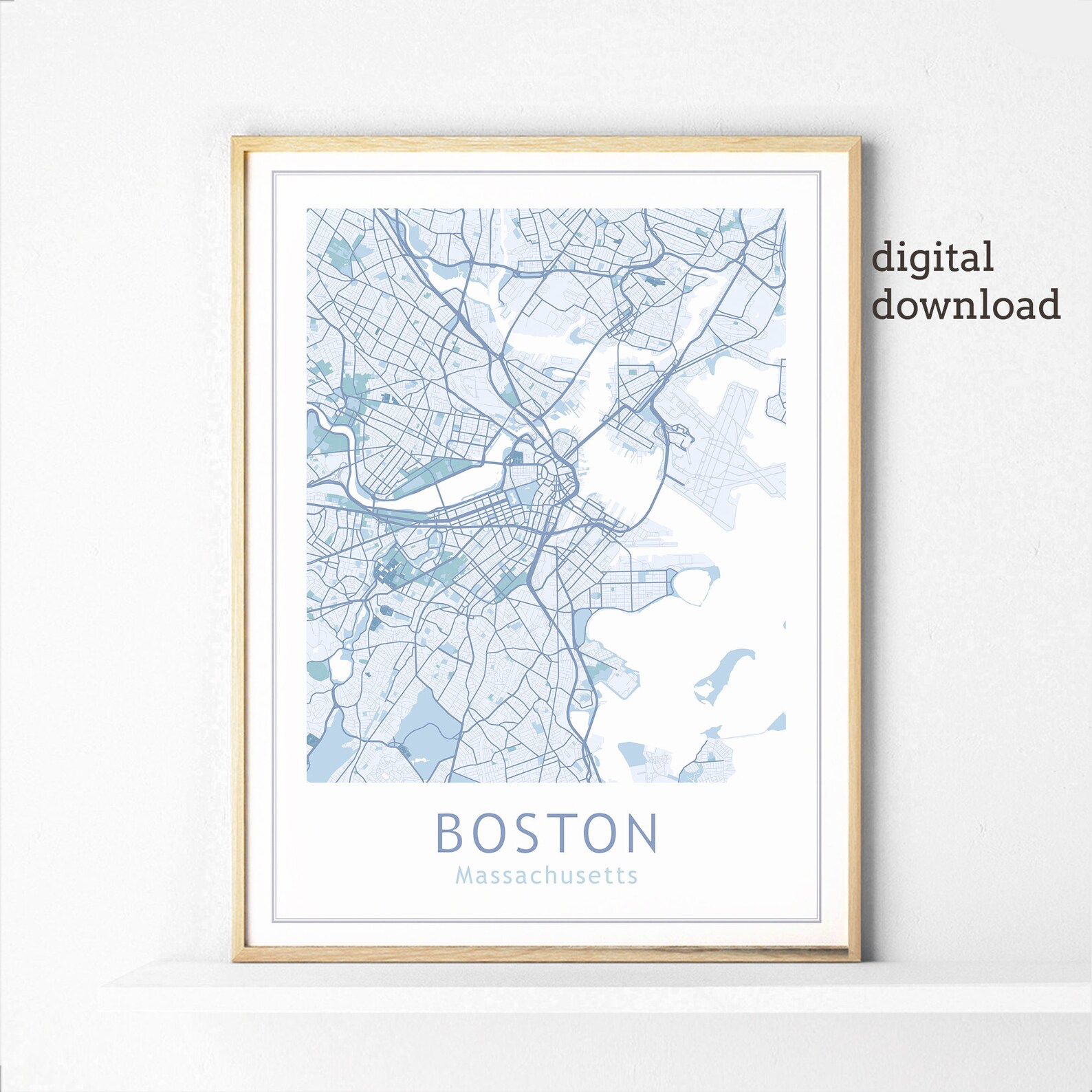 Boston Map Printable Blue Wall Art, Downloadable Prints, Map Art Print ...
