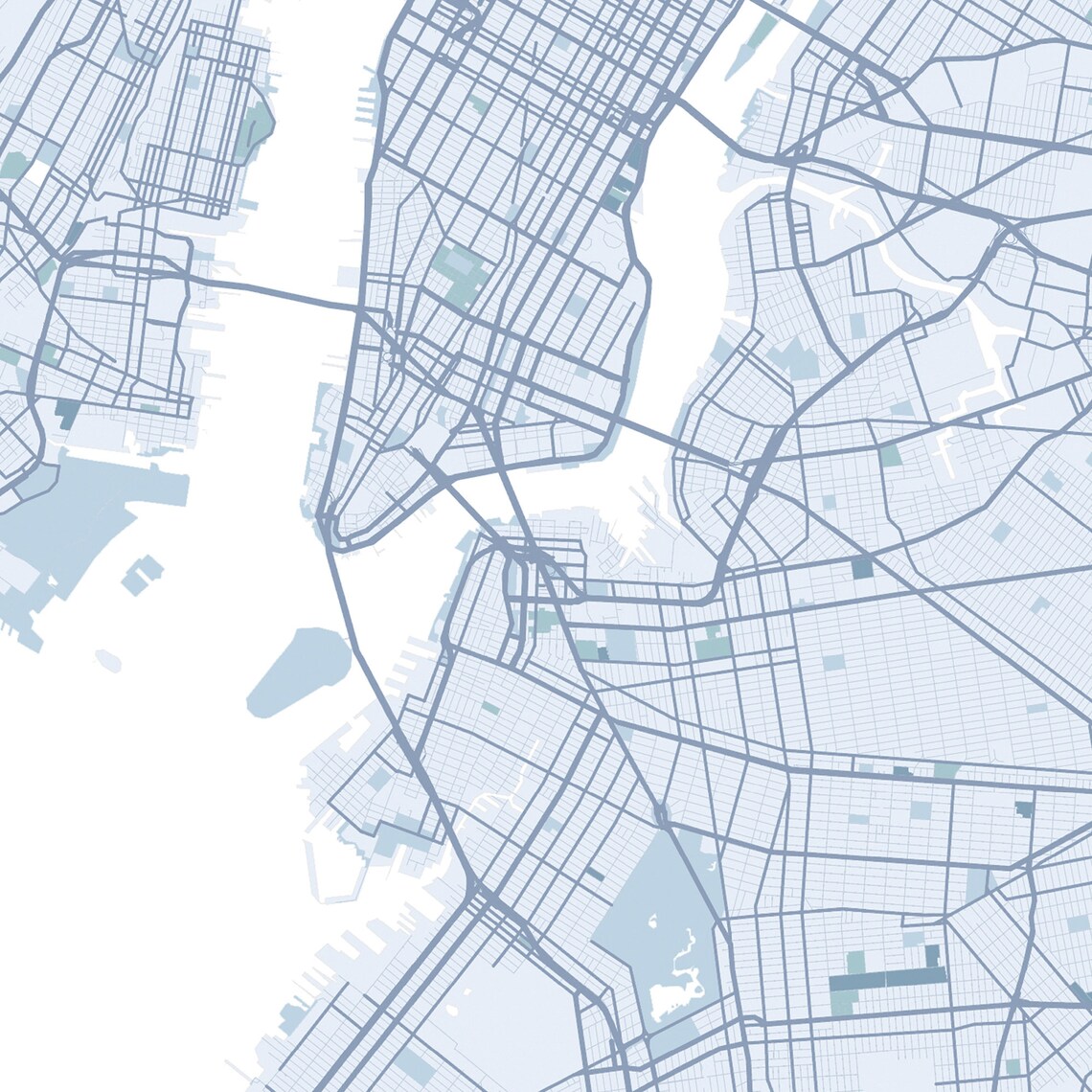 New York City Map Print Blue Wall Decor Modern Home Art | Etsy