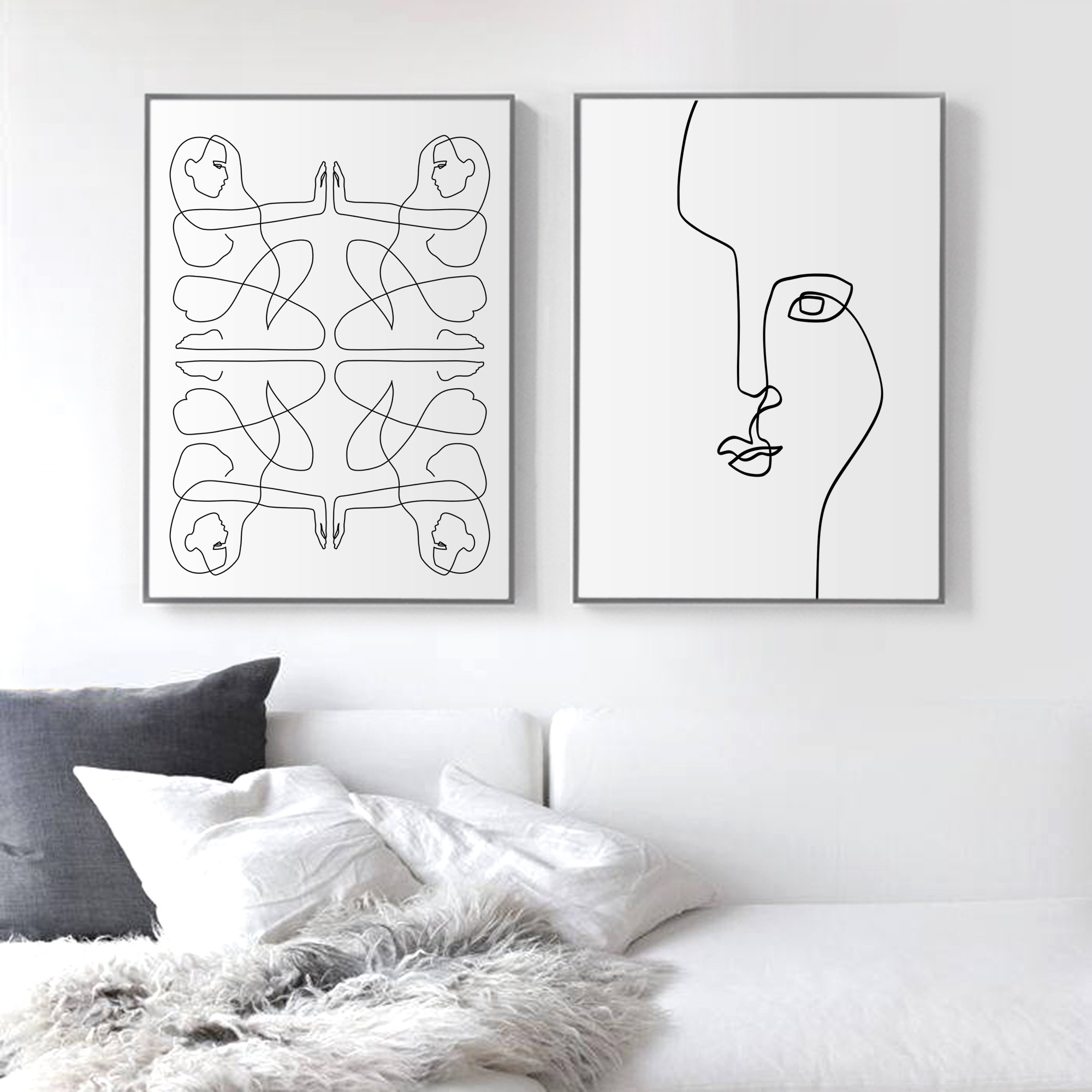 Abstract Face Line Drawing Art Print Set Abstract Woman Etsy
