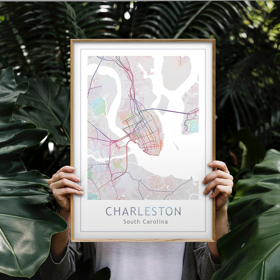 Charleston Map Print College Room Decor, Printable Map Wall Art Custom ...