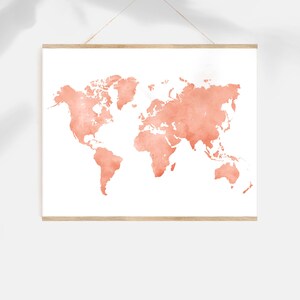 World Map Watercolor Art Printable Map Terracotta Horizontal - Etsy