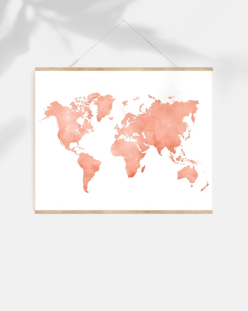World Map Watercolor Art Printable Map Terracotta Horizontal | Etsy