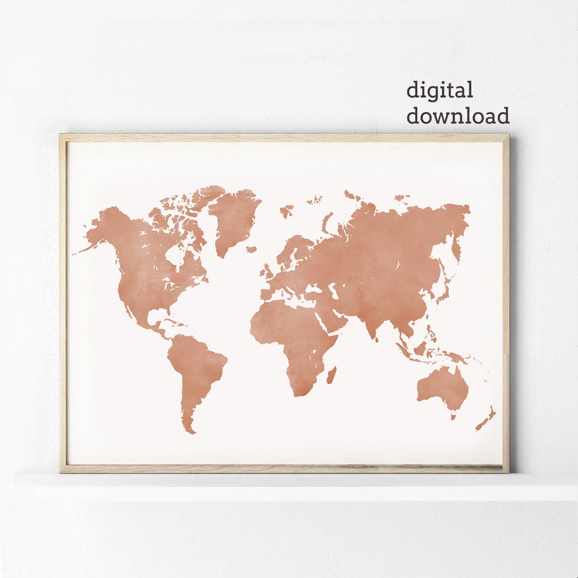 World Map Watercolor Art Printable Map Terracotta Horizontal | Etsy