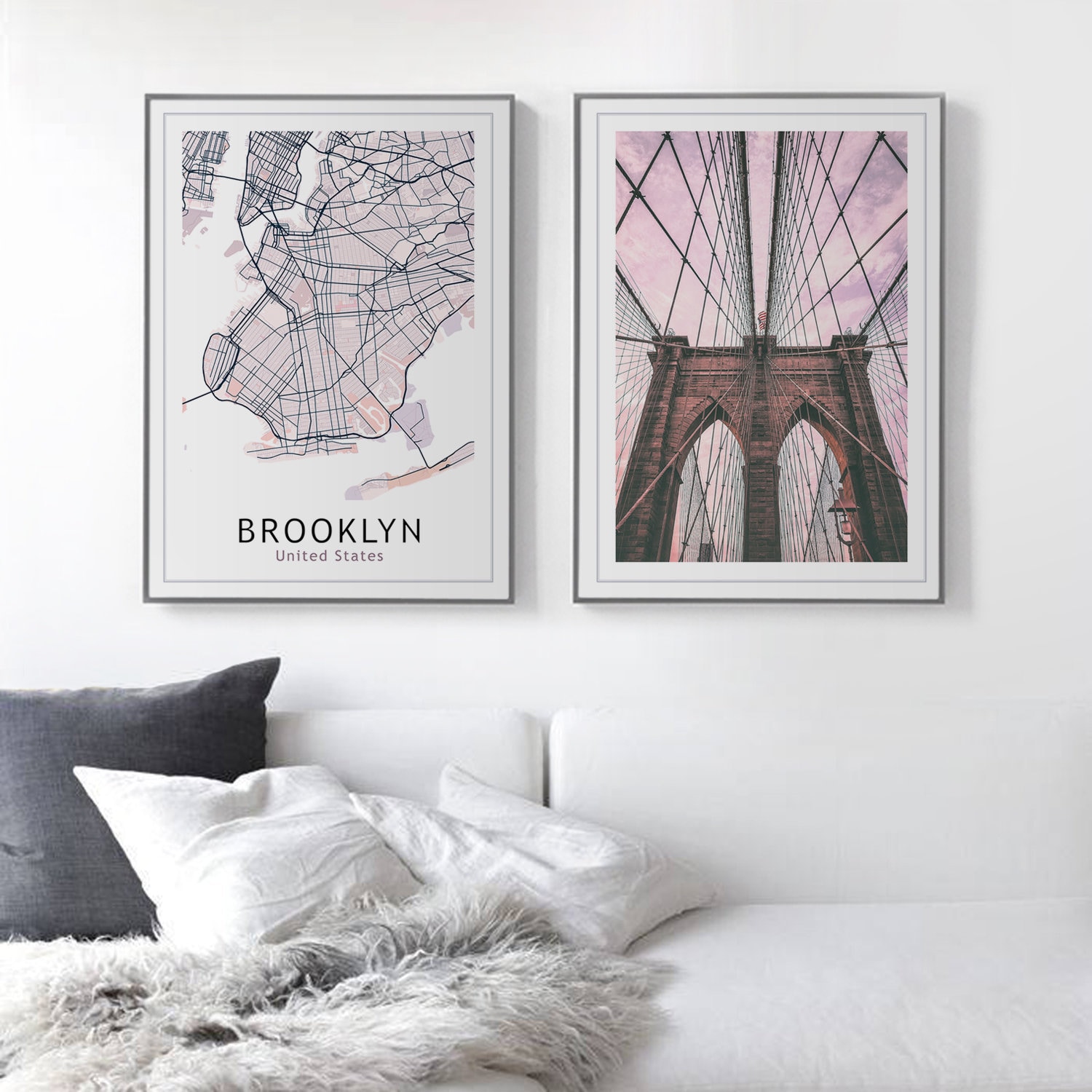 Brooklyn Bridge Brooklyn Map Print New York Wall Art Set of | Etsy