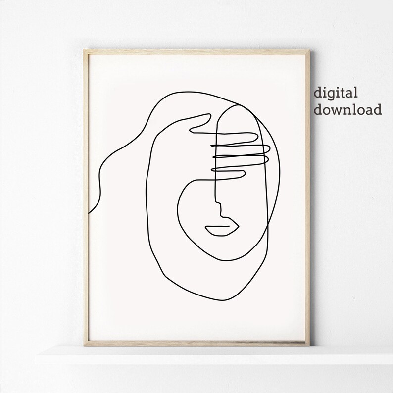 Abstract Face One Line Art Print, Minimalist Illustration Downloadable ...