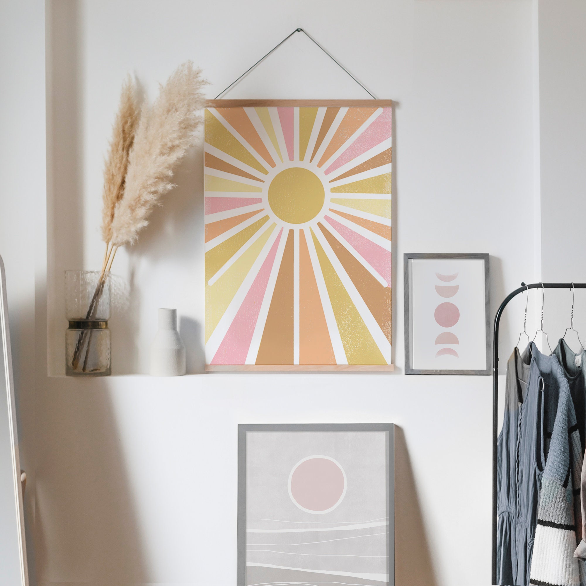 Rainbow Sun Wall Art Sun Rays Art Print Boho Decor Mid | Etsy