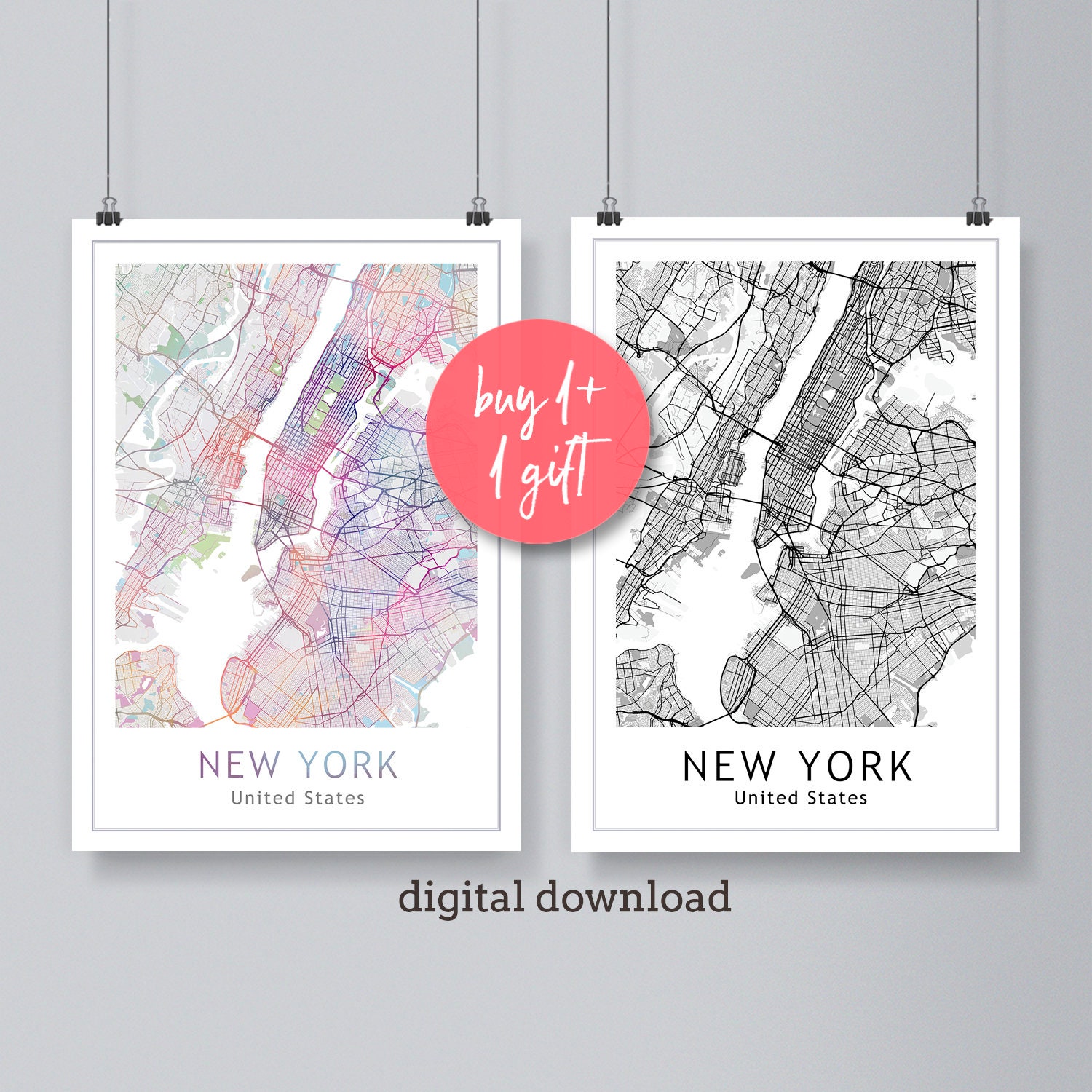 New York City Map Print Wall Decor, Modern Home Art Printable Map ...