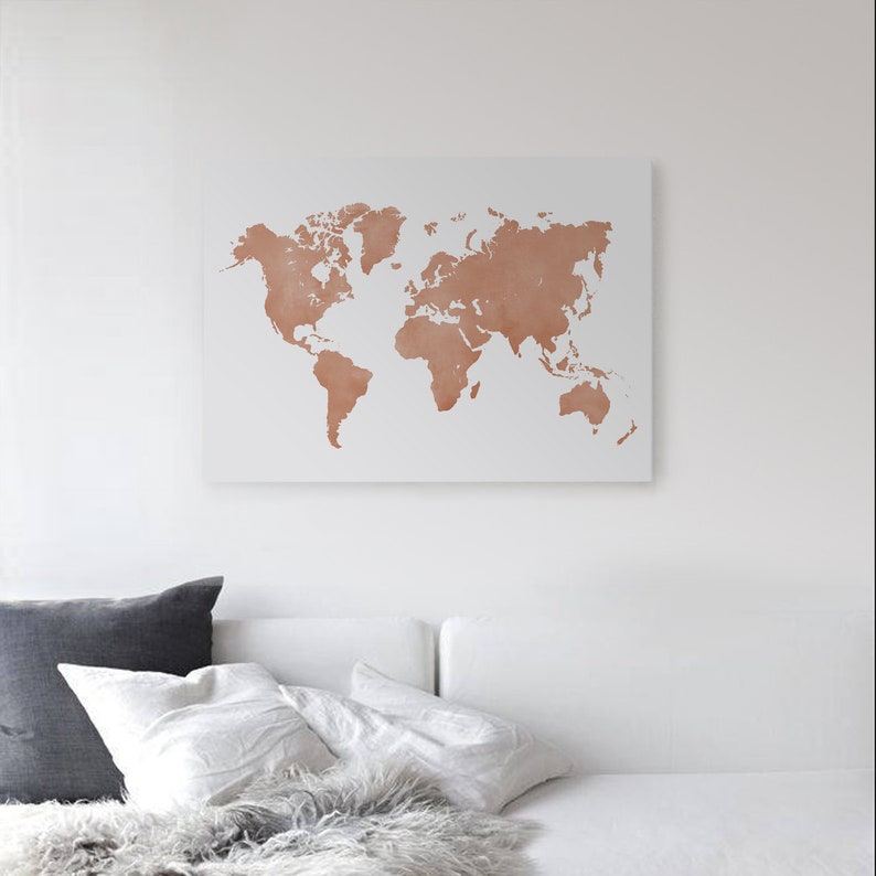 World Map Watercolor Art Printable Map Terracotta Horizontal | Etsy