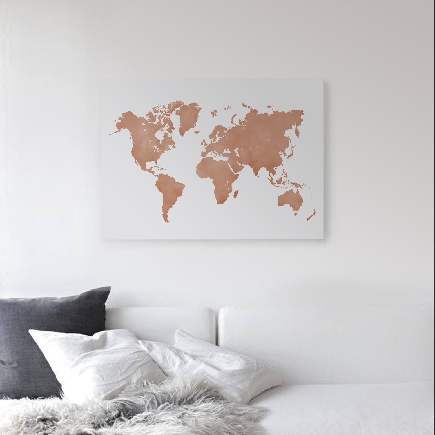 World Map Watercolor Art Printable Map Terracotta Horizontal | Etsy