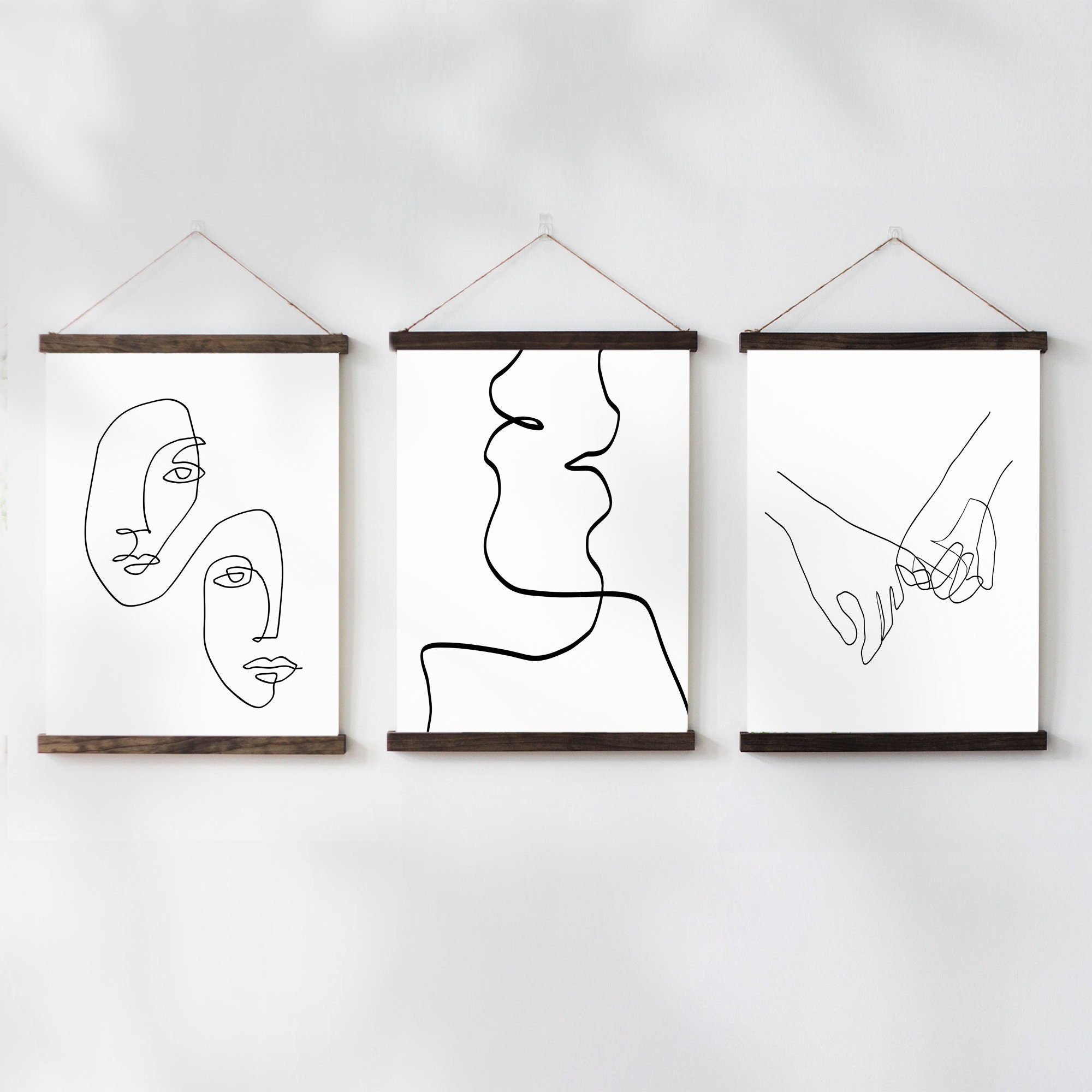 Line Art Triptych Printable Pinky Swear Print Abstract Face | Etsy