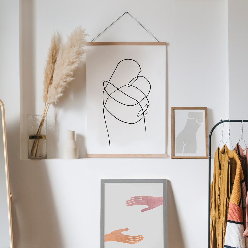 One Line Art Abstract Sketch Couple Hug Line Drawing - Etsy