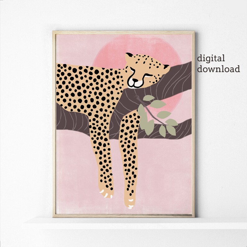Cheetah Wall Art Print Boho Poster Printable Sleeping Cheetah - Etsy