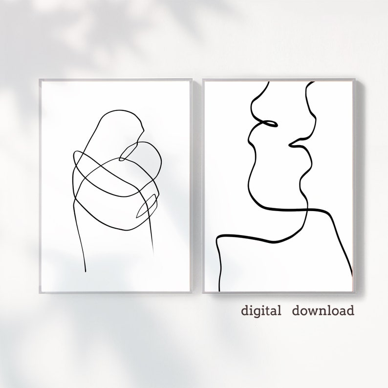 One Line Drawing Art Set Printable Abstract Love Couple Art | Etsy