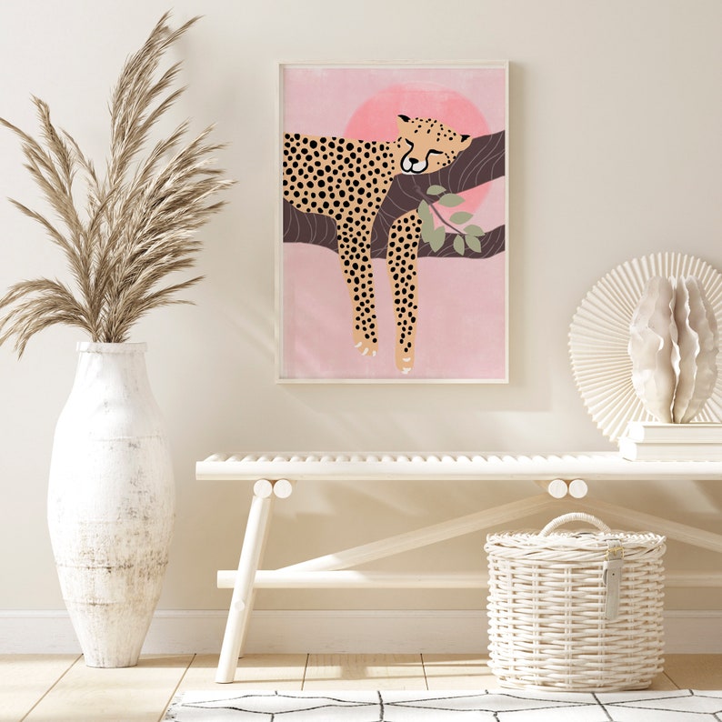 Cheetah Wall Art Print Boho Poster Printable Sleeping Cheetah - Etsy