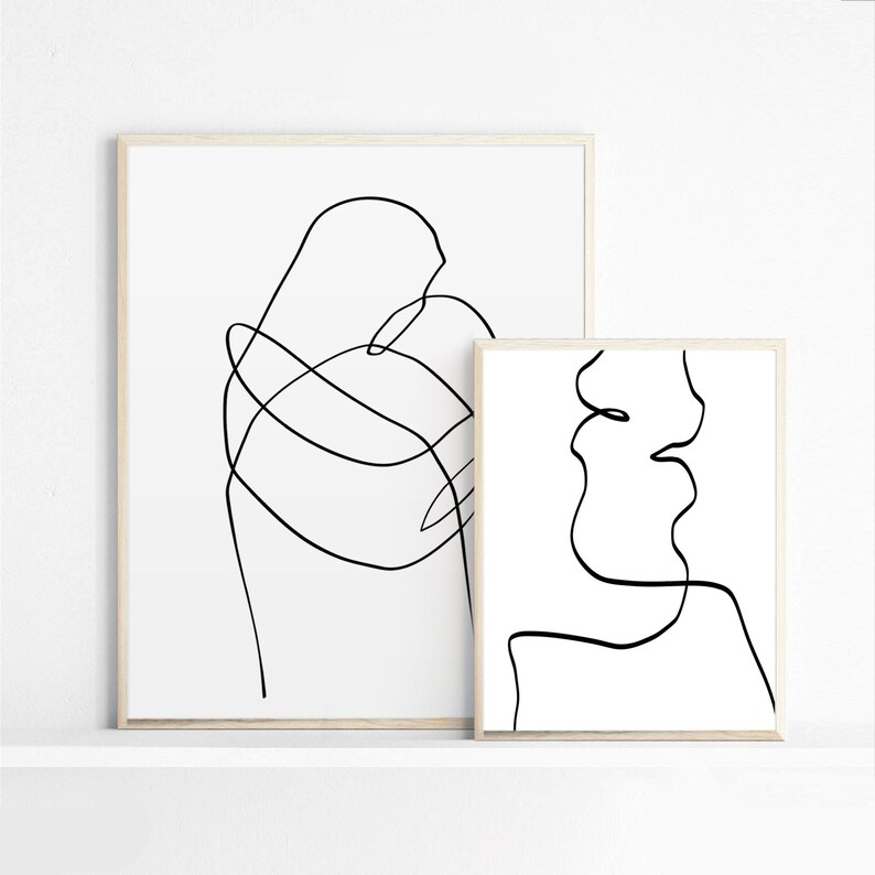 One Line Drawing Art Set Printable Abstract Love Couple Art | Etsy