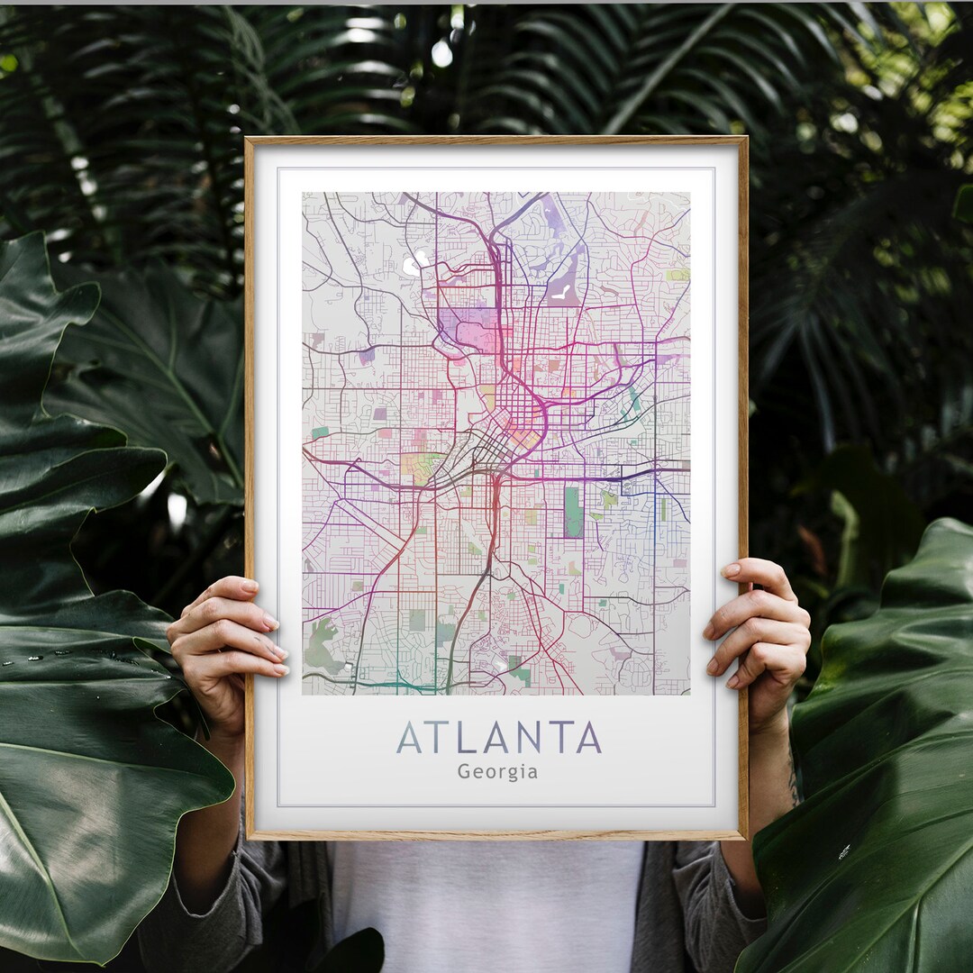 Atlanta Map Print Wall Decor, Custom Map Print Colorful Wall Art ...