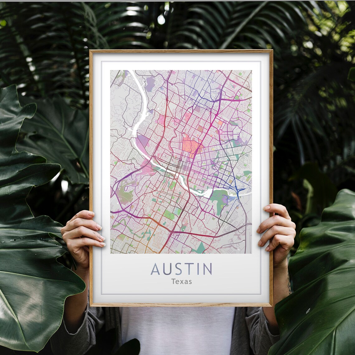 Austin Texas Map Decor Austin Map Art Printable Map Colorful | Etsy