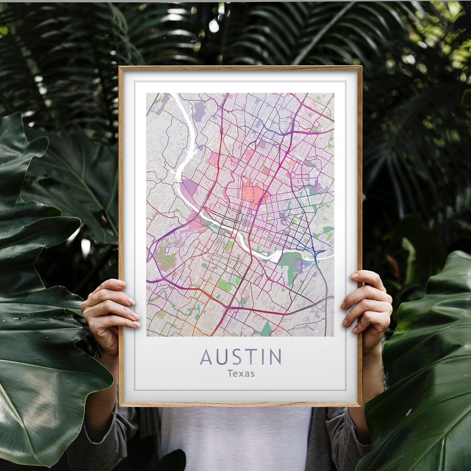 Austin Texas Map Decor Austin Map Art Printable Map Colorful | Etsy