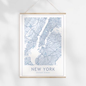 New York City Map Print Blue Wall Decor, Modern Home Art Printable Map ...