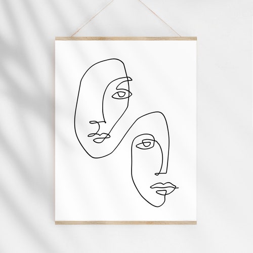 One Line Drawing Abstract Face Print Continuous Line Art - Etsy