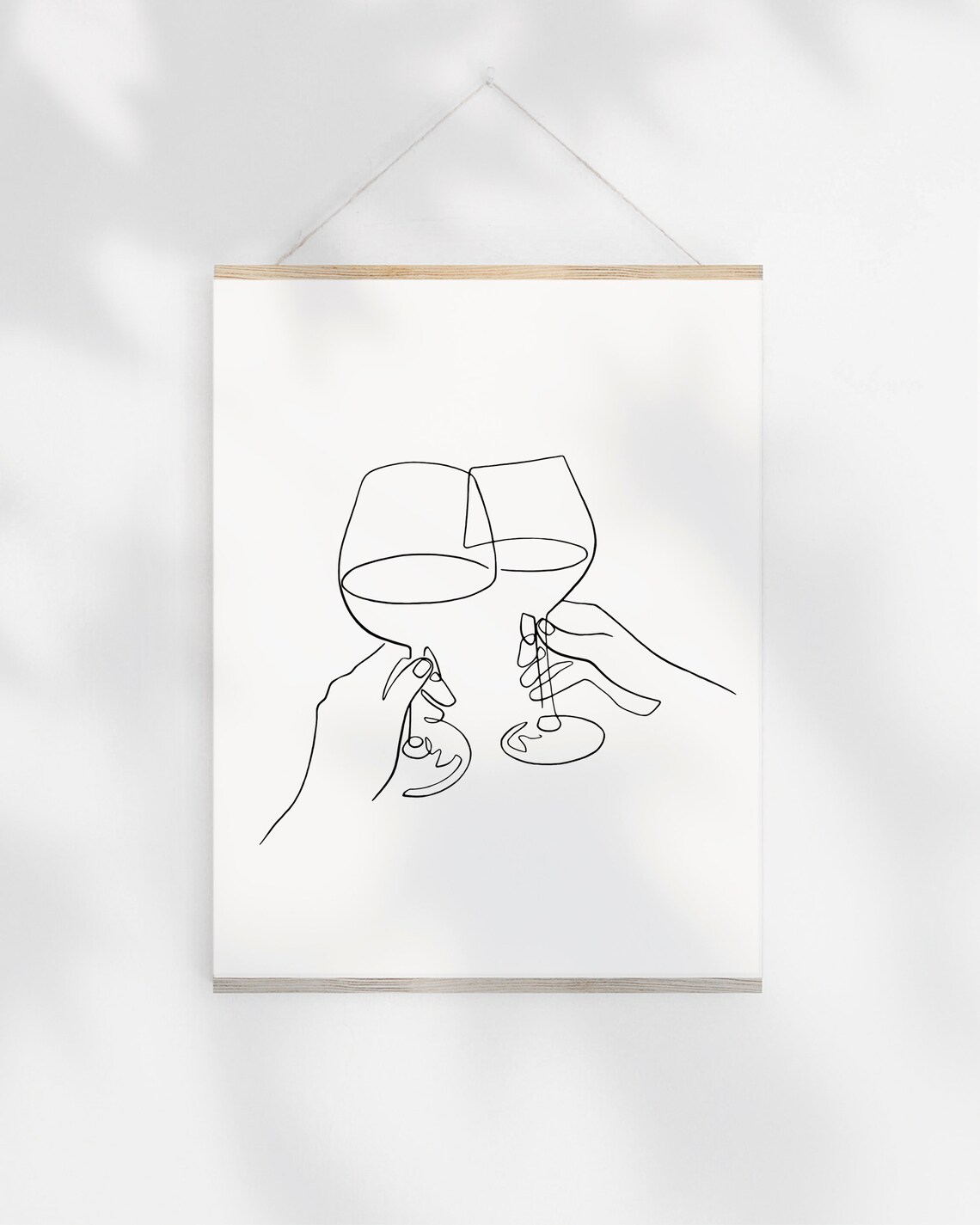 Glass of Wine Wall Art Fine Line Cheers Print Drinks Art | Etsy