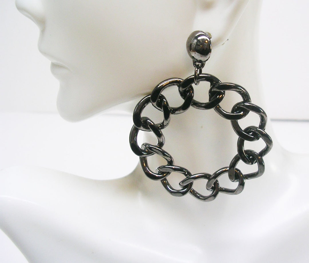 Dell"ollio Circle Hoop PIERCED Earrings 2" Hematite - Etsy