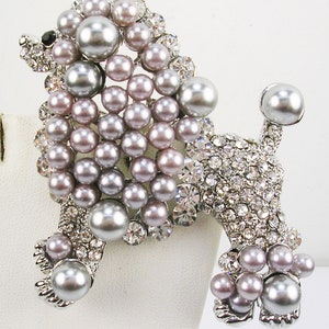 Kenneth Jay Lane Gray Faux Pearl & Crystal Poodle Pin 3 Silver Tone - Etsy