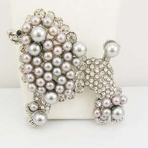 Kenneth Jay Lane Gray Faux Pearl & Crystal Poodle Pin 3 Silver Tone - Etsy