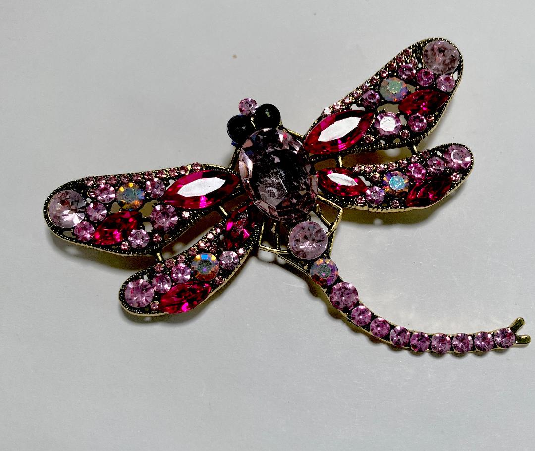 Kenneth Jay Lane Dragonfly Brooch /necklace 3 1/2 couture PINK MULTI ...