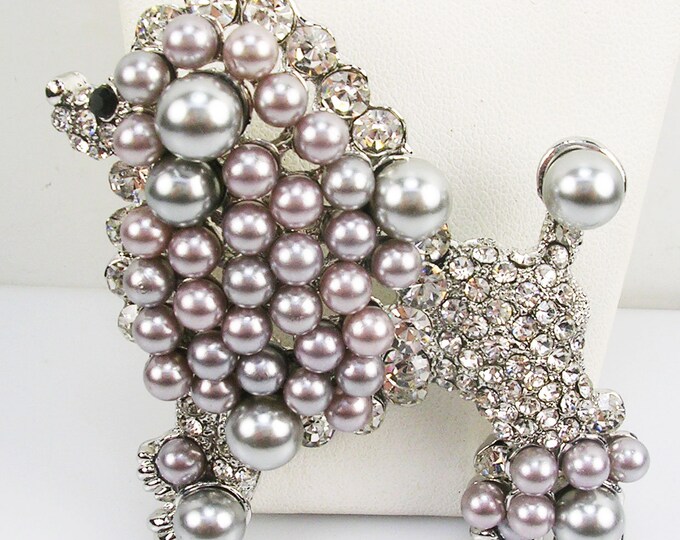 Kenneth Jay Lane Gray Faux Pearl & Crystal Poodle Pin 3" Silver Tone - Etsy