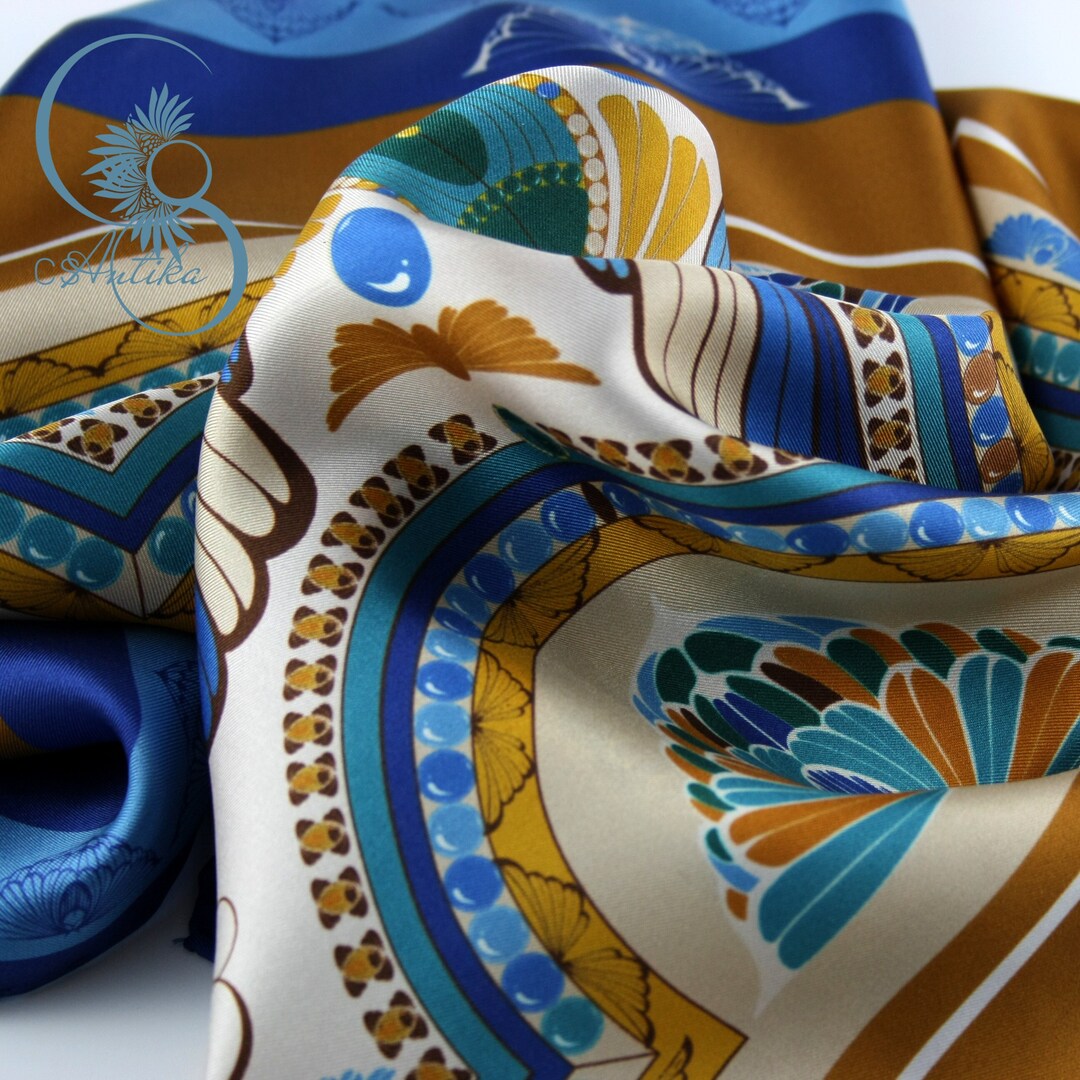 Natural Silk Twill Square - "scarabee" Pattern - French Craftsman ...