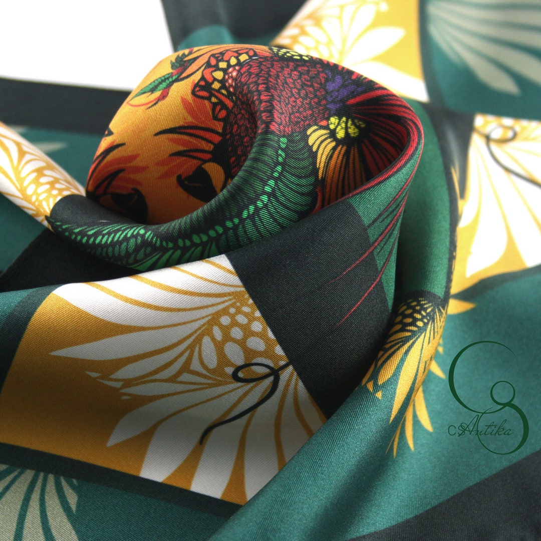Natural Silk Twill Scarf - "jungle's Spirit" Motif - French Craftsman ...