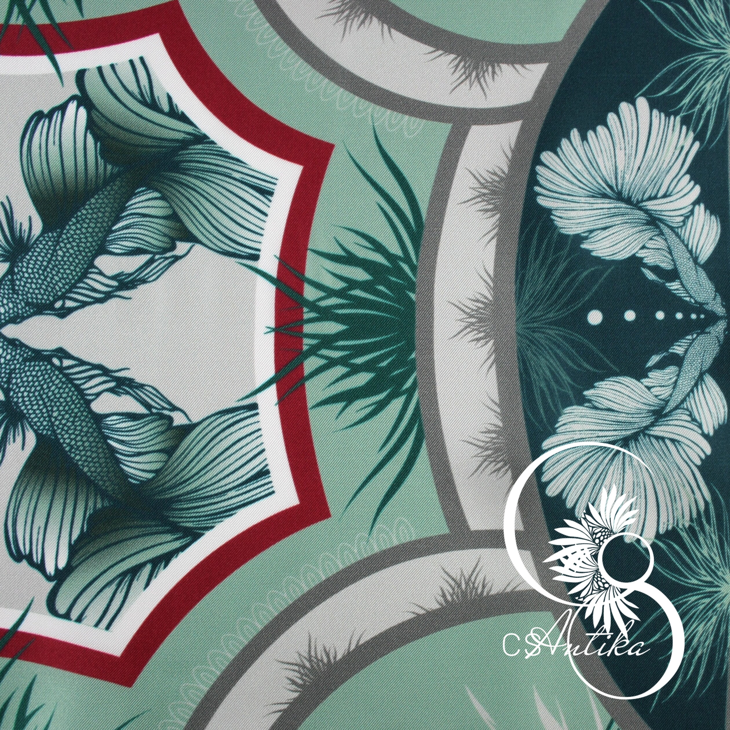 Natural Silk Twill Scarf - "four Oceans" Motif - French Craftsman ...